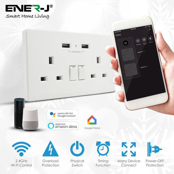 ENERJ 13A Smart WiFi Double Wall Sockets With USB, APP & Voice Control ...