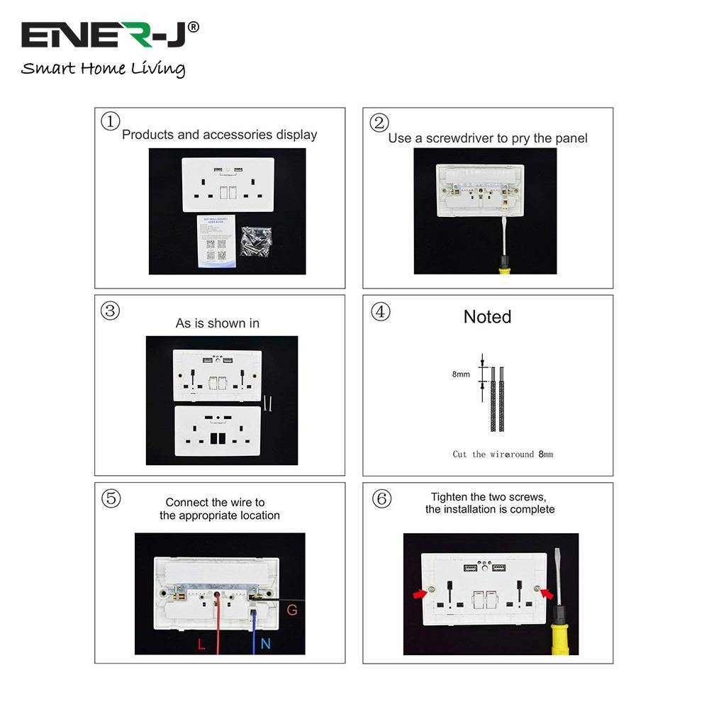 ENERJ 13A Smart WiFi Double Wall Sockets With USB, APP & Voice Control ...