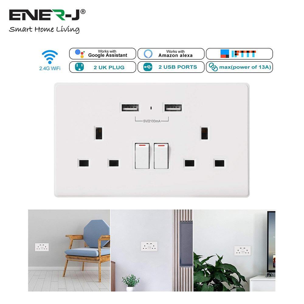 ENERJ 13A Smart WiFi Double Wall Sockets With USB, APP & Voice Control ...