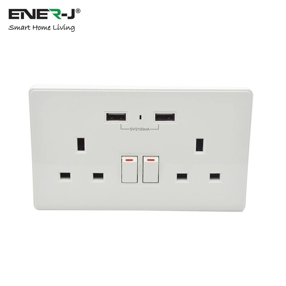 ENERJ 13A Smart WiFi Double Wall Sockets With USB, APP & Voice Control ...