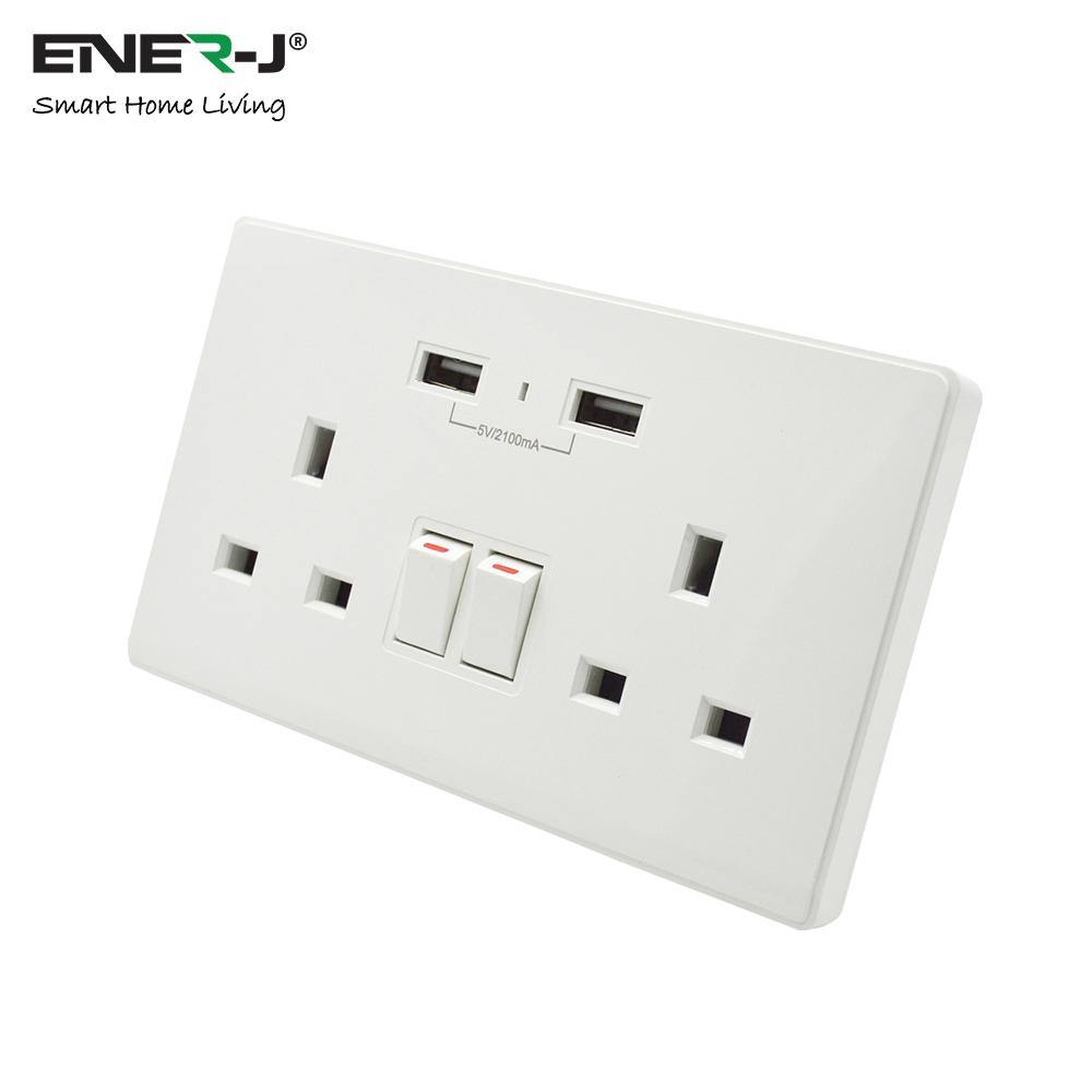 ENERJ 13A Smart WiFi Double Wall Sockets With USB, APP & Voice Control ...