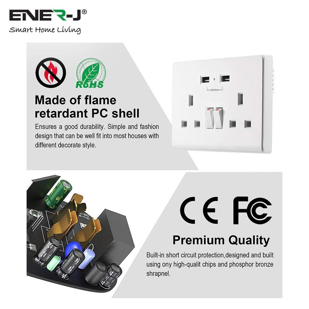 ENERJ 13A Smart WiFi Double Wall Sockets With USB, APP & Voice Control ...