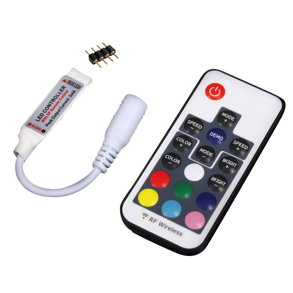 DC 5V-24V 12A RGB LED Controller with 17-Key RF Wireless Remote Contro ...